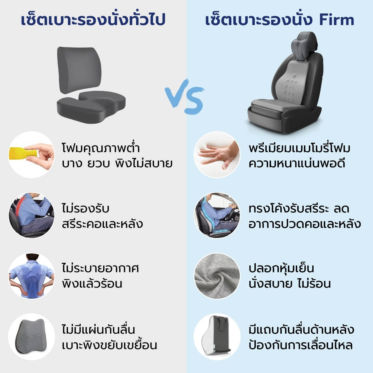 เซ็ตเบาะรองนั่งรถยนต์ + เบาะรองหลังรถยนต์ + หมอนรองคอในรถ Firm | Chowa
